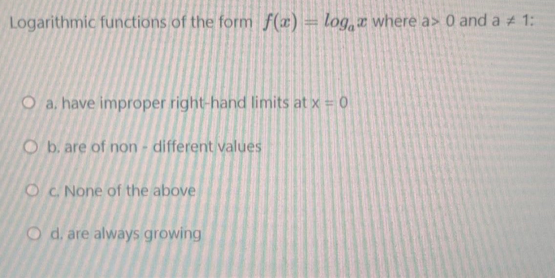 Solved Logarithmic functions of the form f(x)=logax ﻿where | Chegg.com
