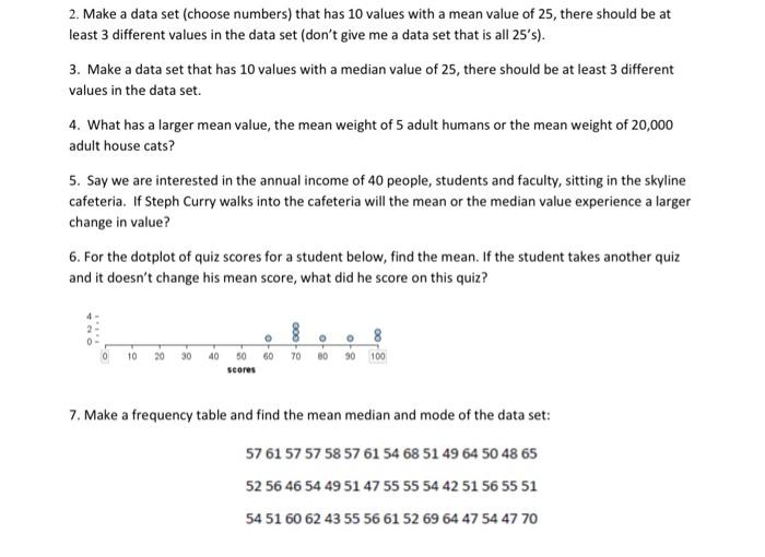 Solved 2. Make a data set (choose numbers) that has 10 | Chegg.com