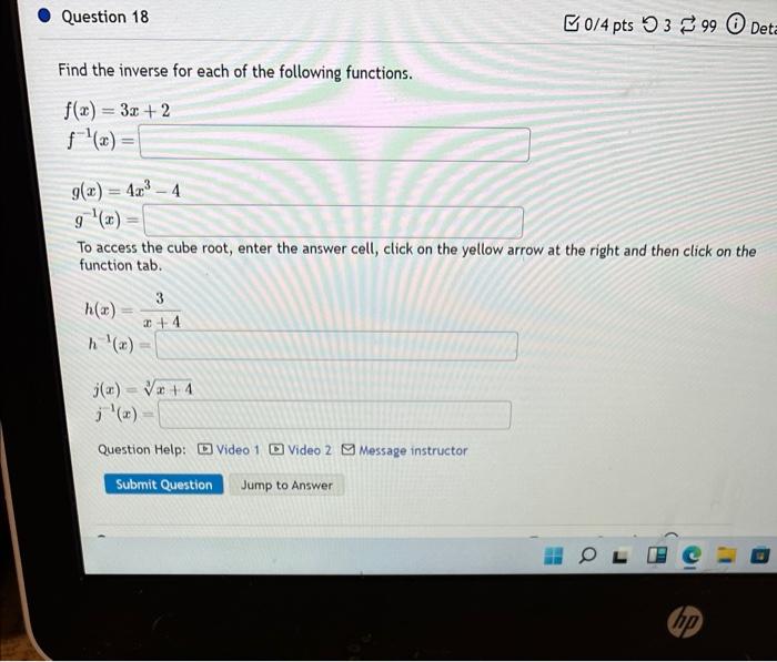 Solved Find the inverse for each of the following functions. | Chegg.com