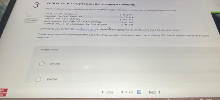 Solved Mc 6 points 3 COTB MC Qu. 14-57 (Algo) Assume that a | Chegg.com
