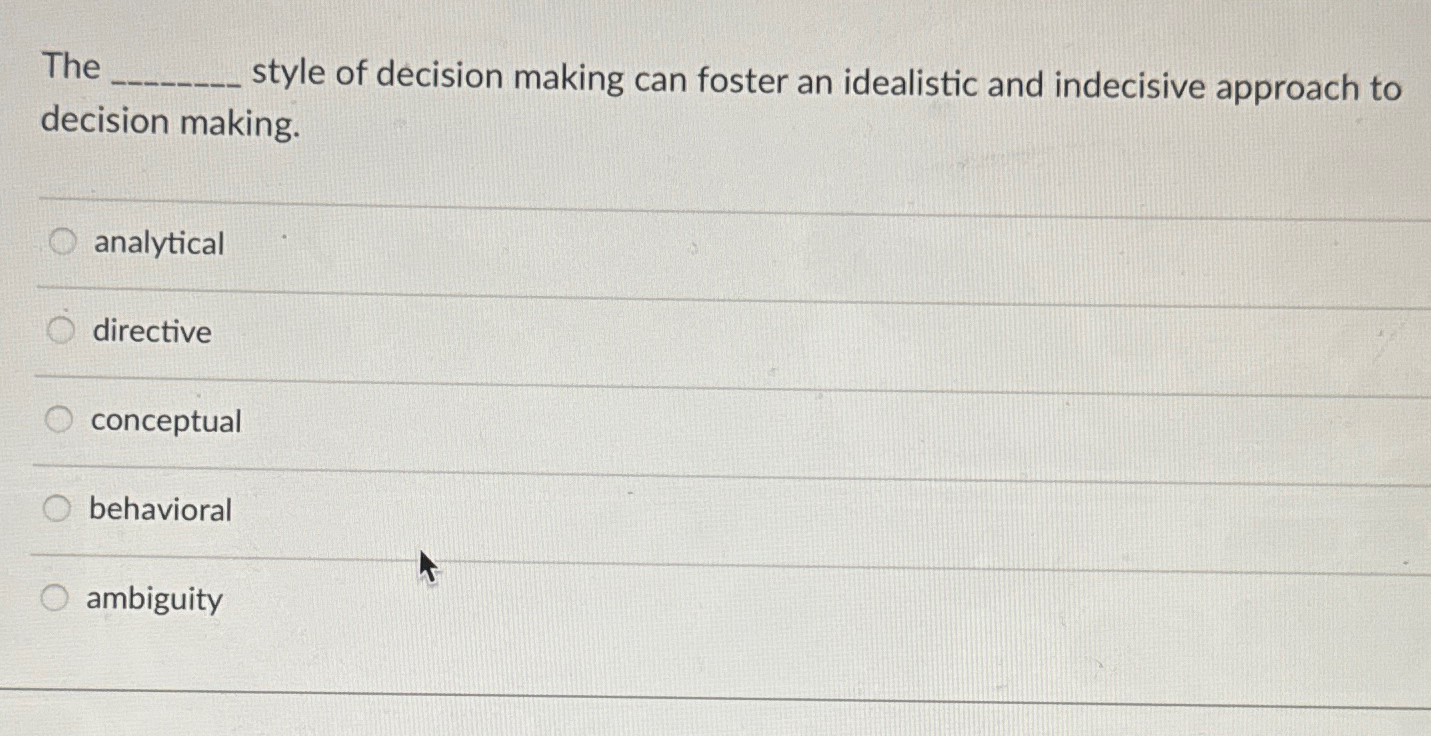 Solved The ﻿style of decision making can foster an | Chegg.com
