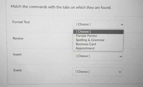 Solved Match the commands with the tabs on which they are | Chegg.com