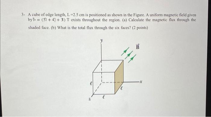 Solved 3- A cube of edge length, L=2.5 cm is positioned as | Chegg.com