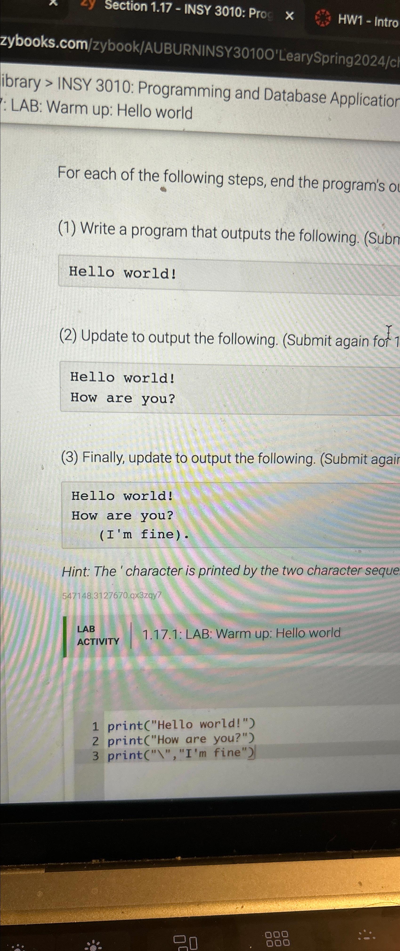 Solved Section 1.17 - ﻿INSY 3010: ProHW1 - | Chegg.com