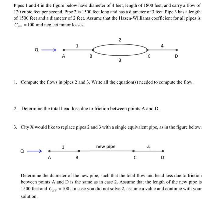 Solved Pipes 1 and 4 in the figure below have diameter of 4 | Chegg.com