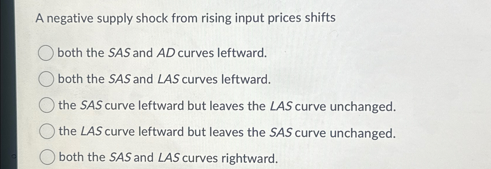 Solved A negative supply shock from rising input prices | Chegg.com