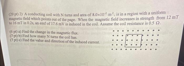 Solved (20 pt) 2) A conducting coil with N turns and area of | Chegg.com