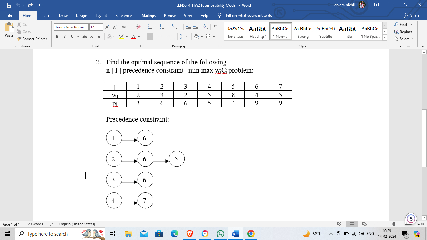 Solved Find the optimal sequence of the followingn|1| | Chegg.com