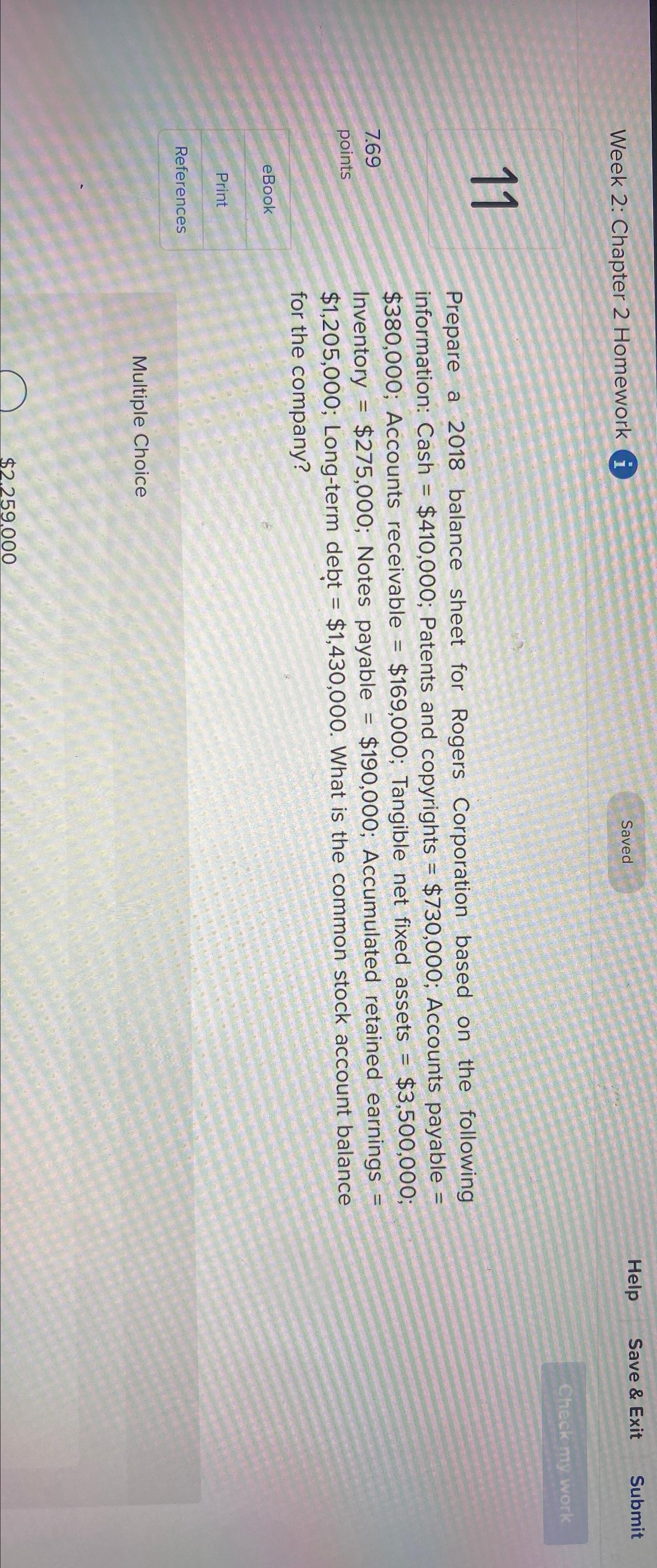 Solved Week 2: Chapter 2 ﻿Homework (i)SavedHelpSave & | Chegg.com
