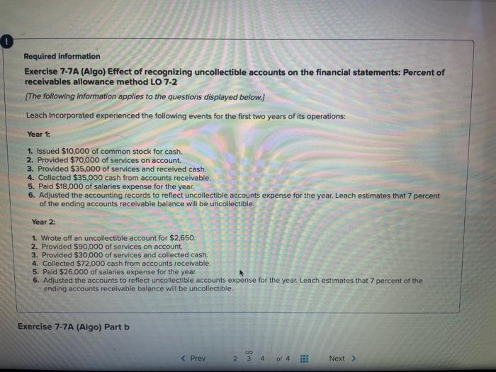 Required information Exercise 7-7A (Algo) Effect of | Chegg.com