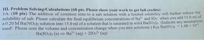 Solved III. Problem Solving/Calculations (68 pts. Please | Chegg.com
