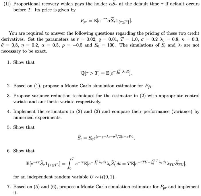 Solved Pricing credit derivatives under a jump-to-default | Chegg.com