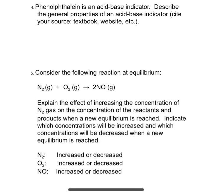 Solved 4. Phenolphthalein is an acid-base indicator. | Chegg.com