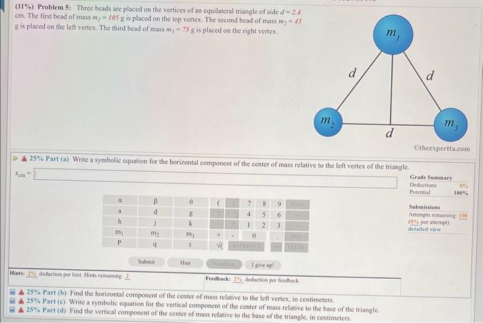 Solved (11\%) Problem 5: Three beads are placed on the | Chegg.com