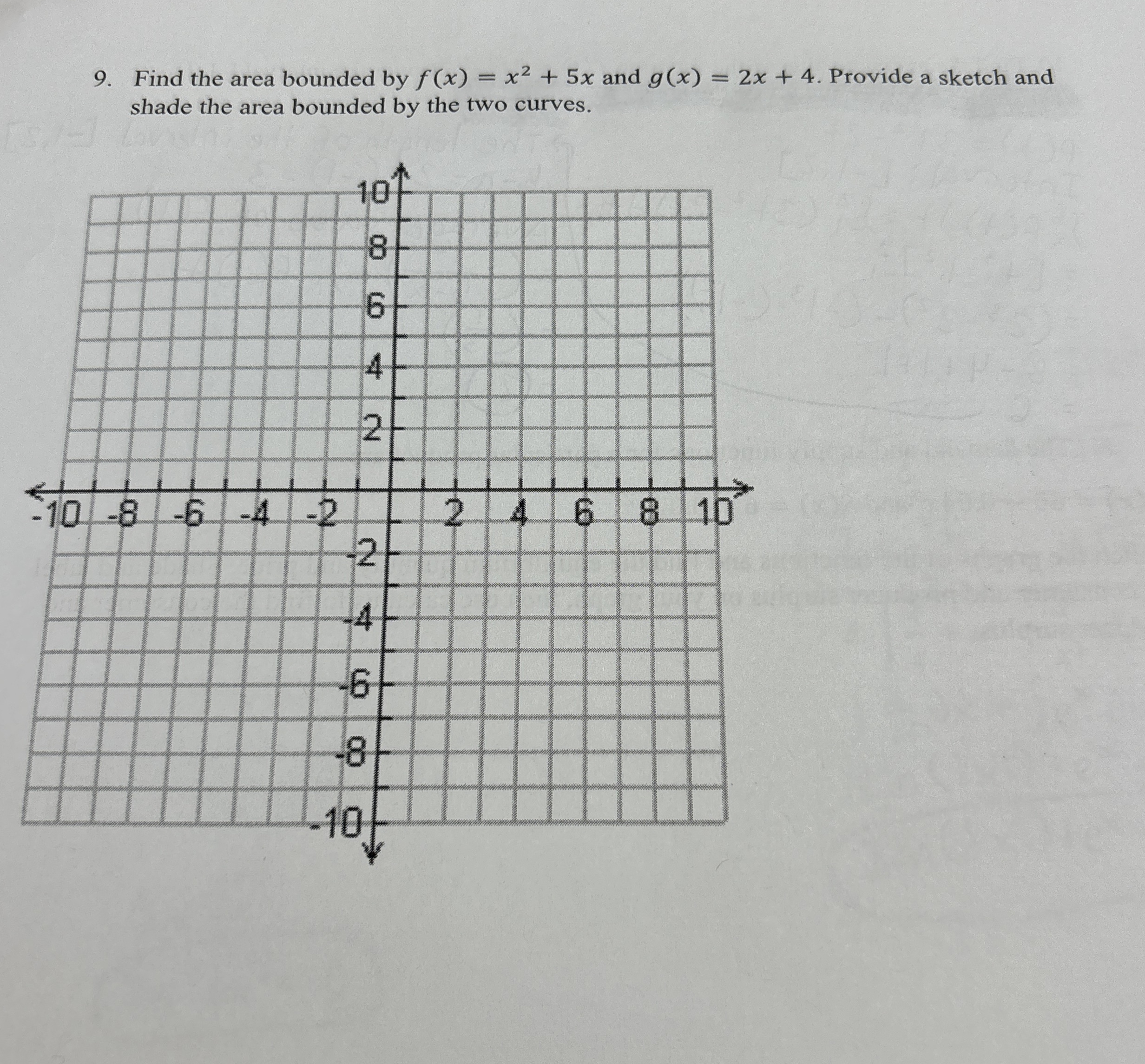 Solved Find the area bounded by f(x)=x2+5x ﻿and g(x)=2x+4. | Chegg.com