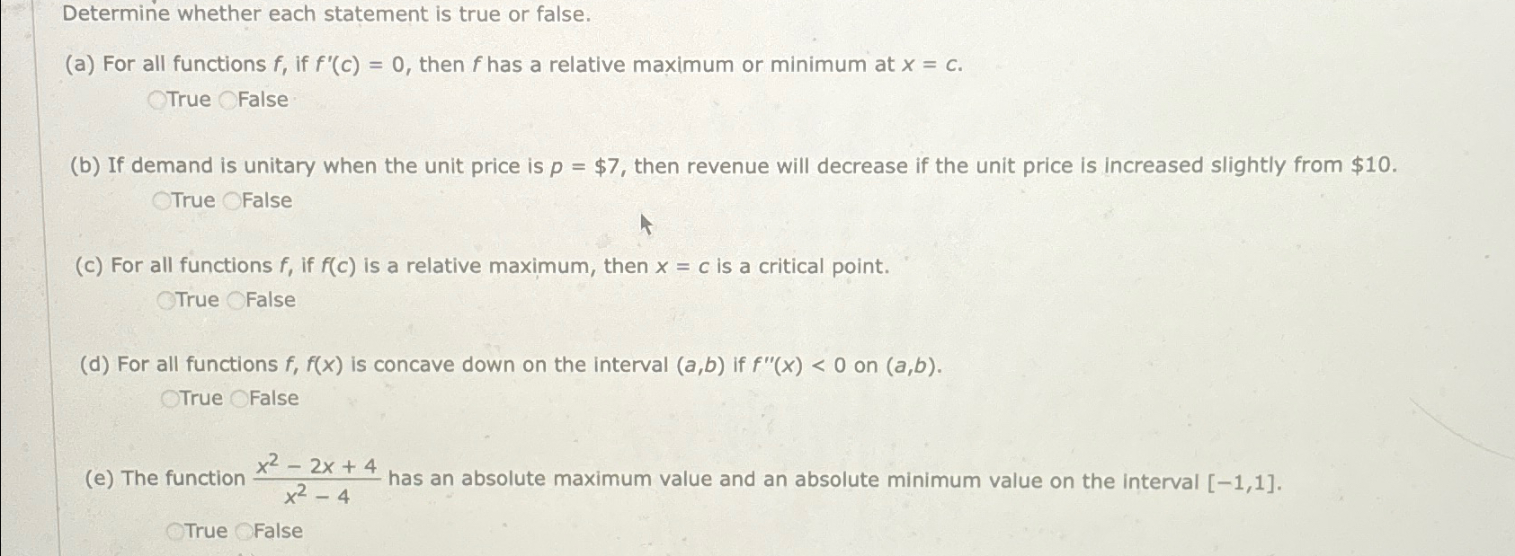 Solved Determine whether each statement is true or false.(a) | Chegg.com