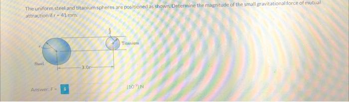 Solved The uniform steel and titanium spheres are positioned | Chegg.com