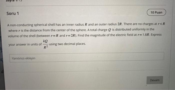 Solved A non-conducting spherical shell has an inner radius | Chegg.com