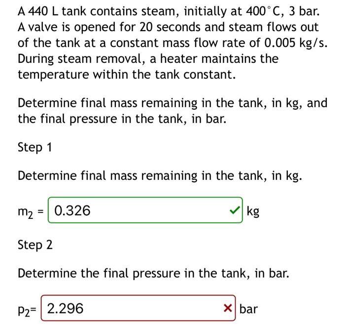Solved A 440 L tank contains steam, initially at 400∘C,3 | Chegg.com