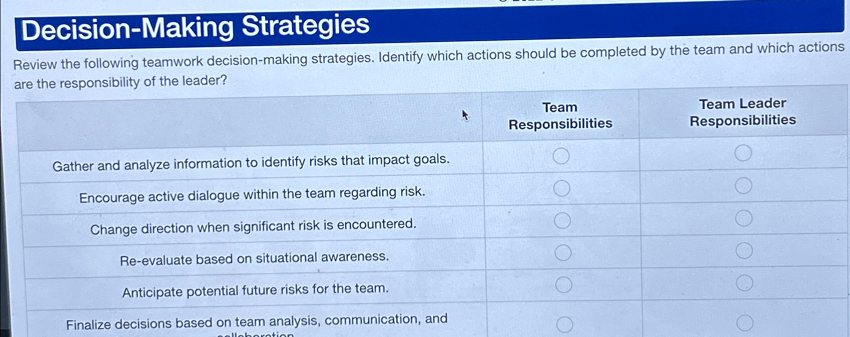 Solved Decision-Making StrategiesReview the following | Chegg.com