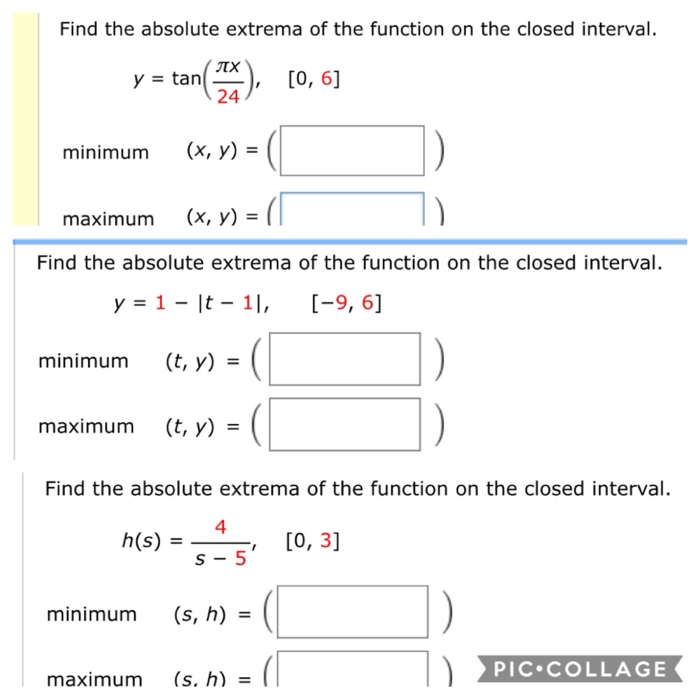 Solved Find the absolute extrema of the function on the | Chegg.com