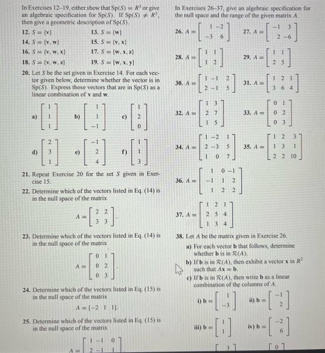 Solved In Exercises 12-19, either show that Sp(S)=R3 or give | Chegg.com