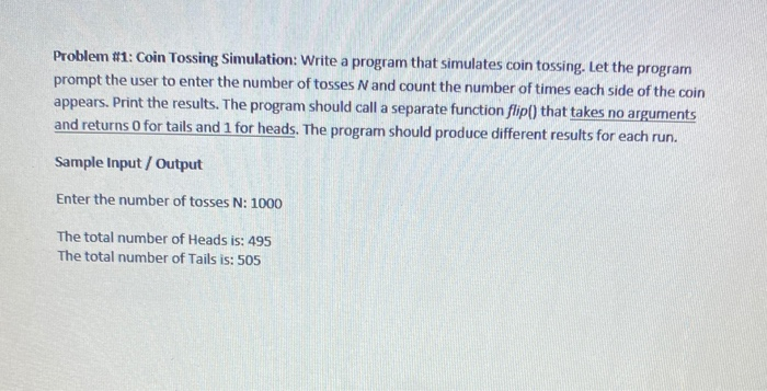 Solved Problem 1 Coin Tossing Simulation Write A Program 1225