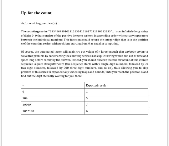 Solved Up for the count def counting_series(n): The counting | Chegg.com