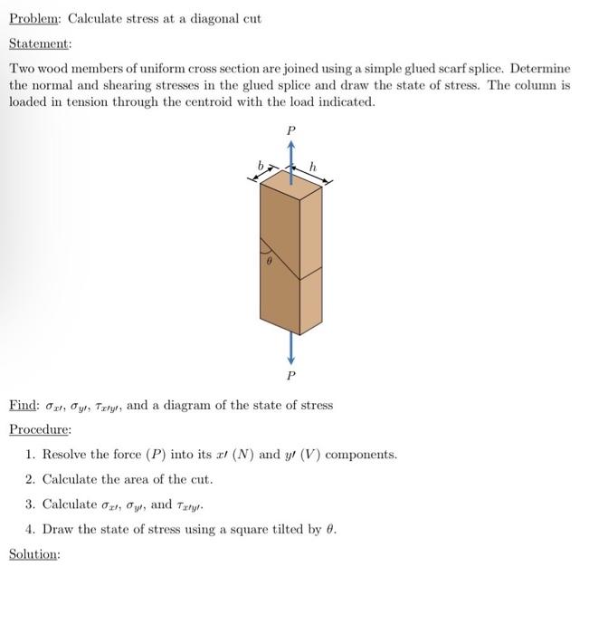 Solved Problem: Calculate stress at a diagonal cut | Chegg.com