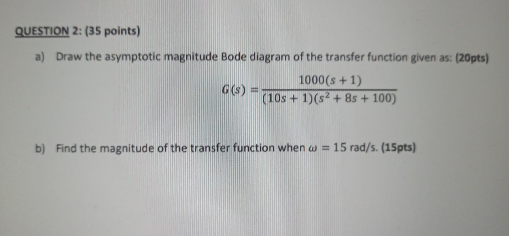 Solved QUESTION 2: (35 points) a) Draw the asymptotic | Chegg.com