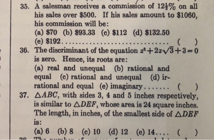 Solved 35. A salesman receives a commission of 124% on all | Chegg.com