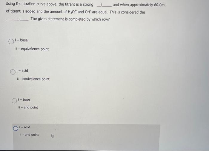 Solved Question 30 (1 point) Using the titration curve | Chegg.com