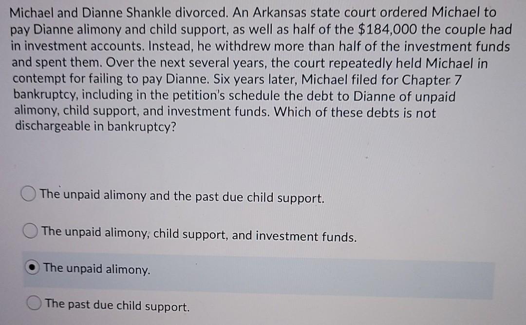 Solved Michael and Dianne Shankle divorced. An Arkansas | Chegg.com