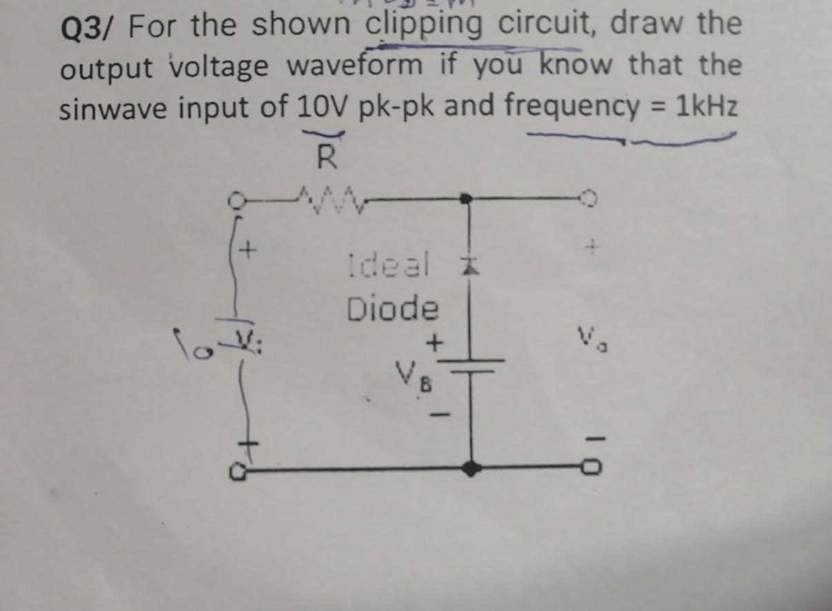 Solved Q3/ For the shown clipping circuit, draw the output | Chegg.com