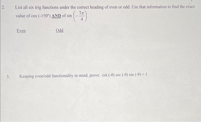 Solved List all six trig functions under the correct heading | Chegg.com