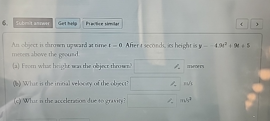 Solved An object is thrown upward at time t=0. ﻿After t | Chegg.com