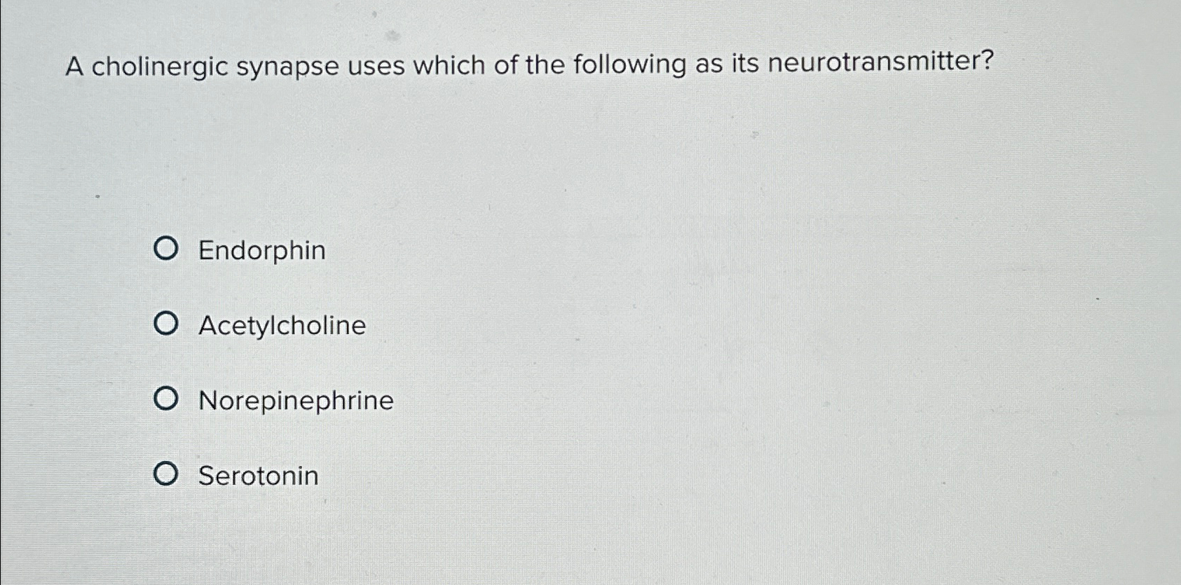Solved A cholinergic synapse uses which of the following as | Chegg.com