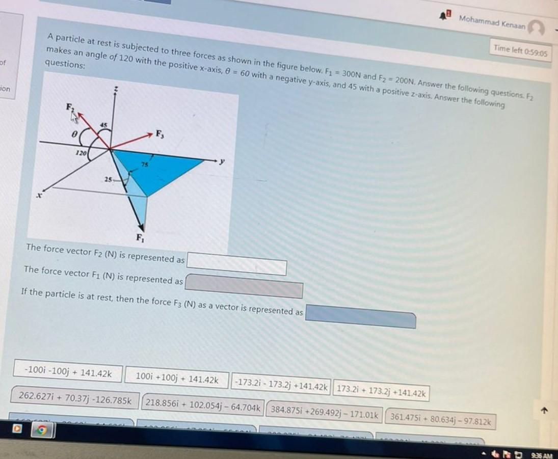 Solved A particle at rest is subjected to three forces as | Chegg.com