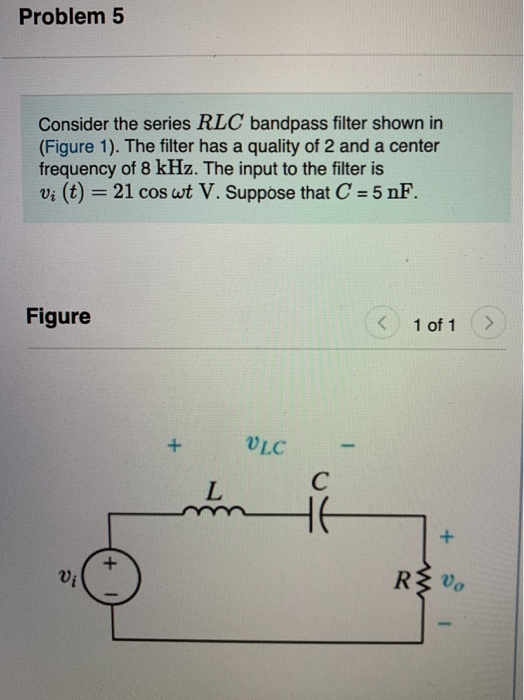 Solved Problem 5 Consider the series RLC bandpass filter | Chegg.com