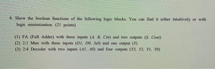 Solved 4. Show the boolean functions of the following logic | Chegg.com