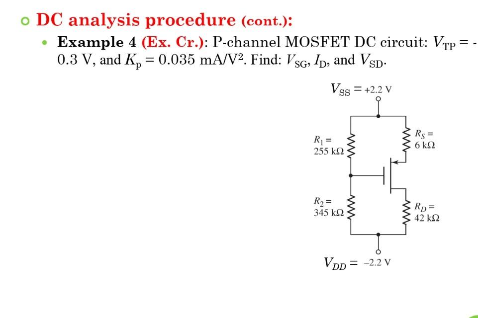 Solved =- o DC analysis procedure (cont.): Example 4 (Ex. | Chegg.com