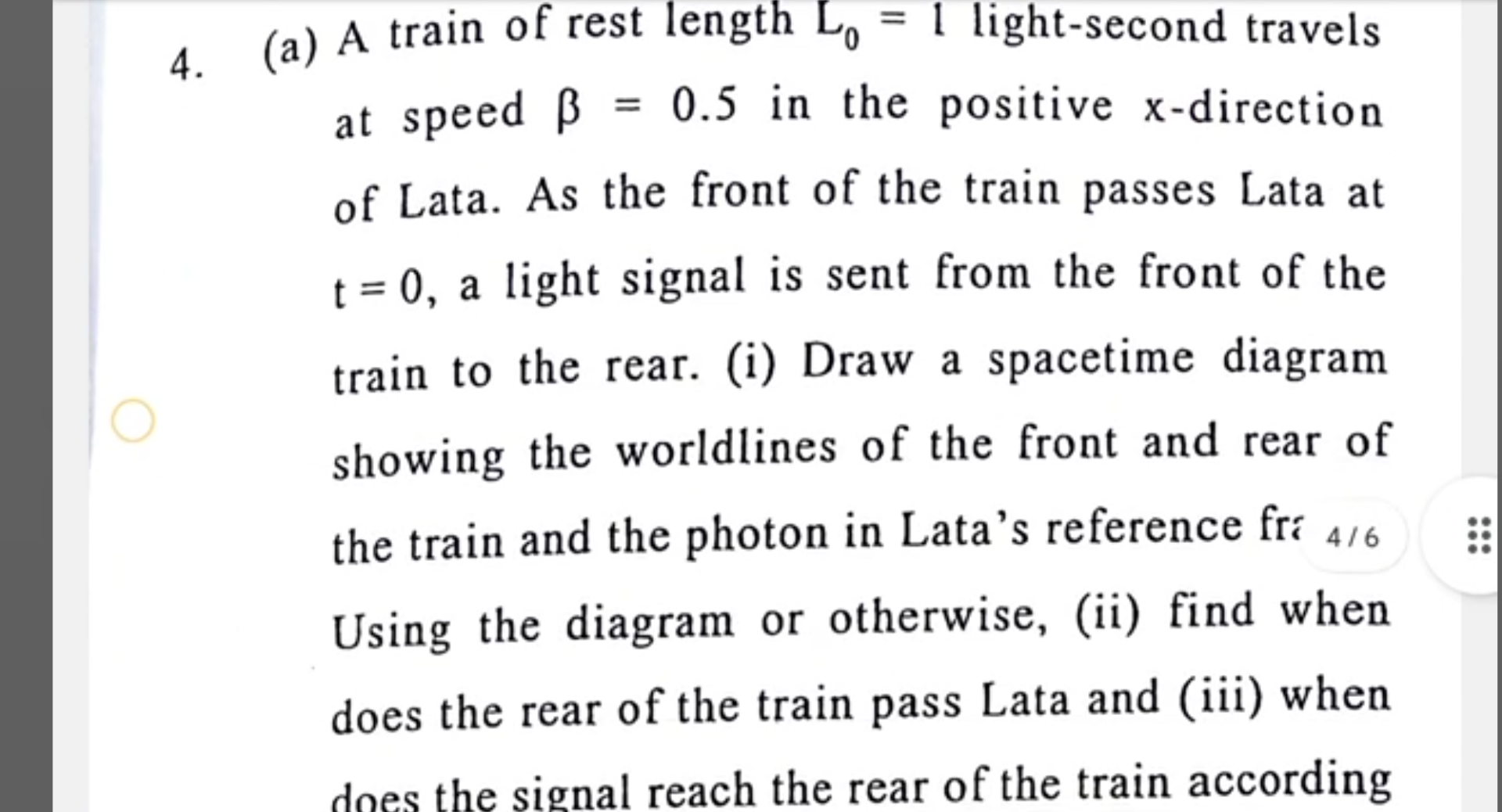 Solved (a) ﻿A train of rest length L0=1 ﻿light-second | Chegg.com