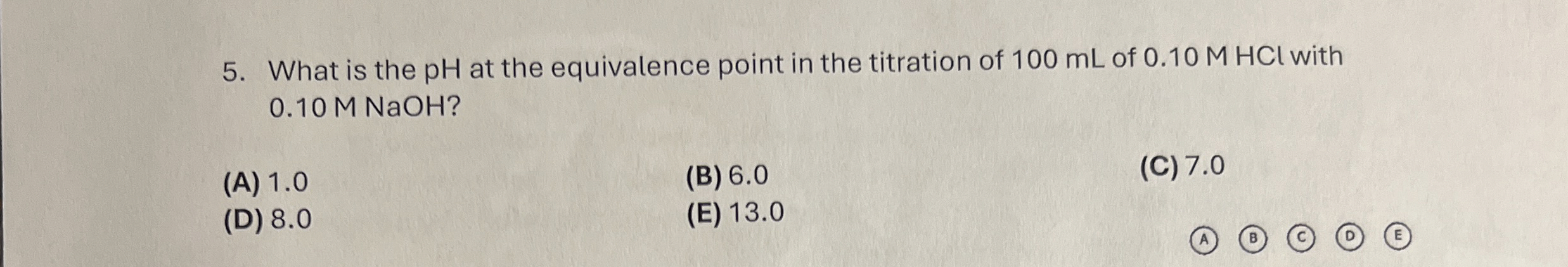 Solved What is the pH at the equivalence point in the | Chegg.com