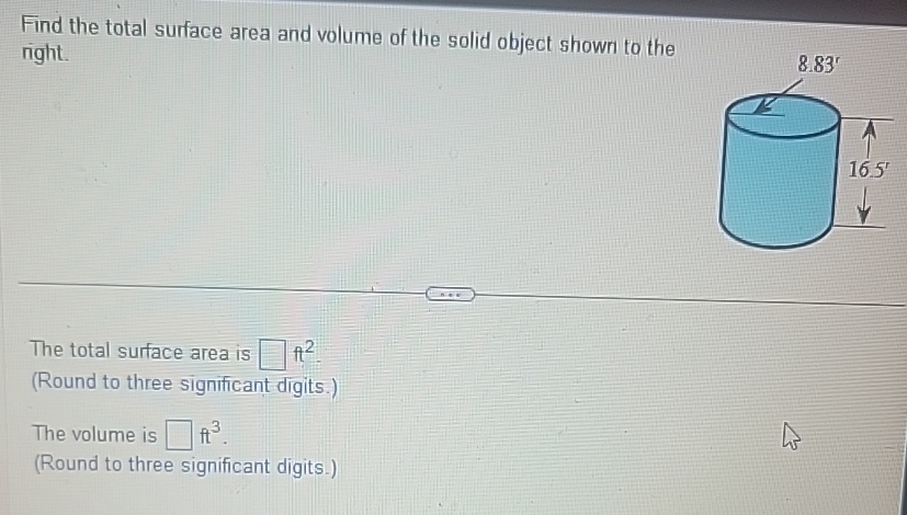 Solved Find the total surface area and volume of the solid | Chegg.com