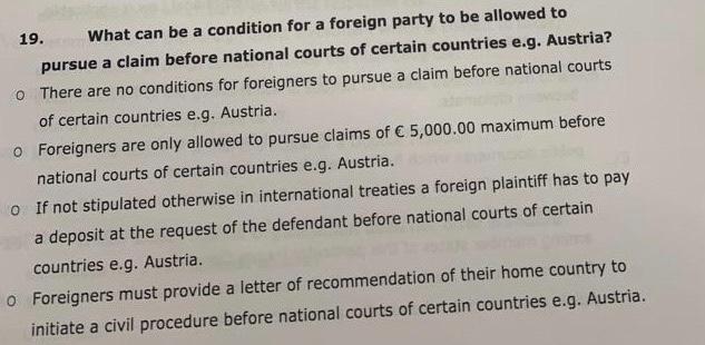 19. What can be a condition for a foreign party to be | Chegg.com
