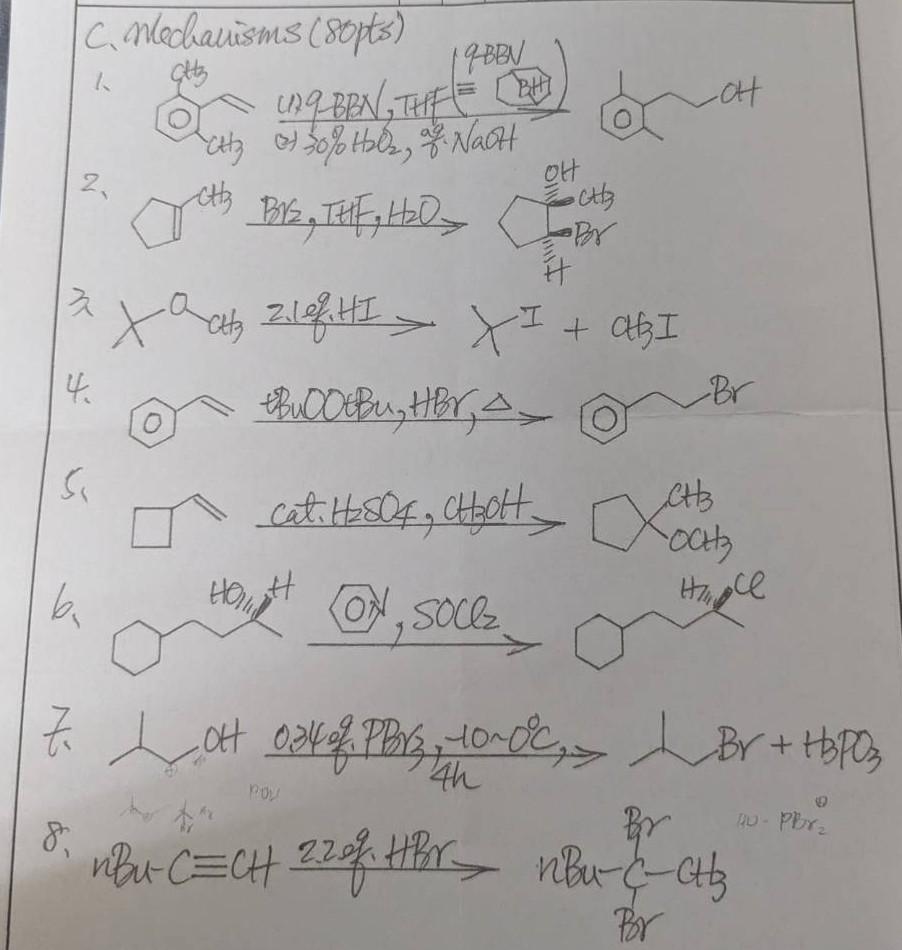 Solved draw the mechaism of question 1 to 8. make sure all | Chegg.com