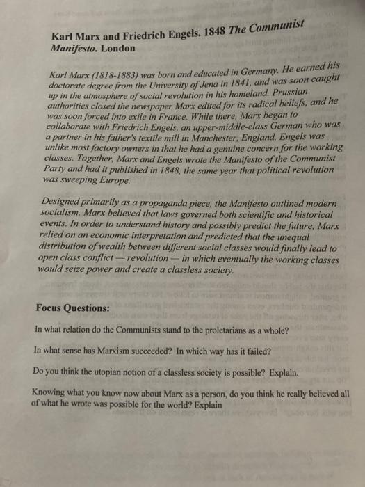 Karl Marx and Friedrich Engels. 1848 The Communist | Chegg.com