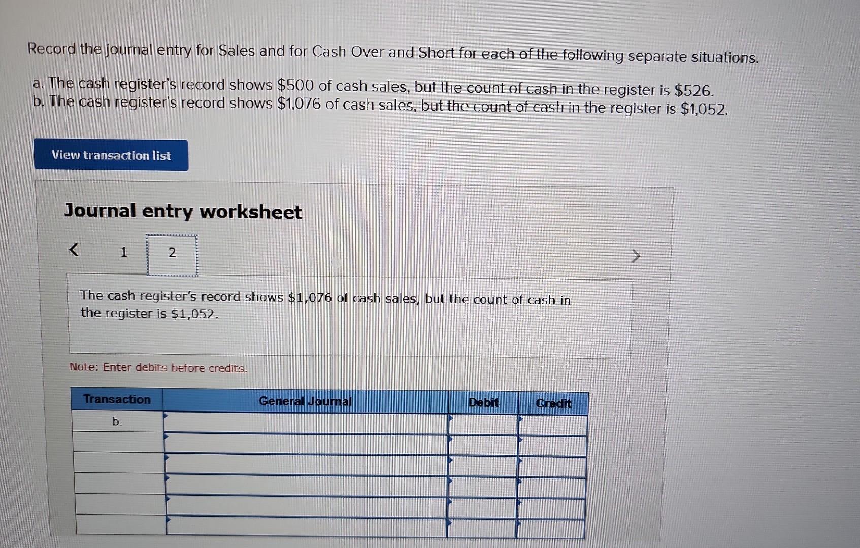 Solved Record the journal entry for Sales and for Cash Over | Chegg.com