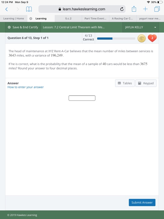Solved 12:24 PM Mon Sep 9 30%D learn.hawkeslearning.com C O | Chegg.com