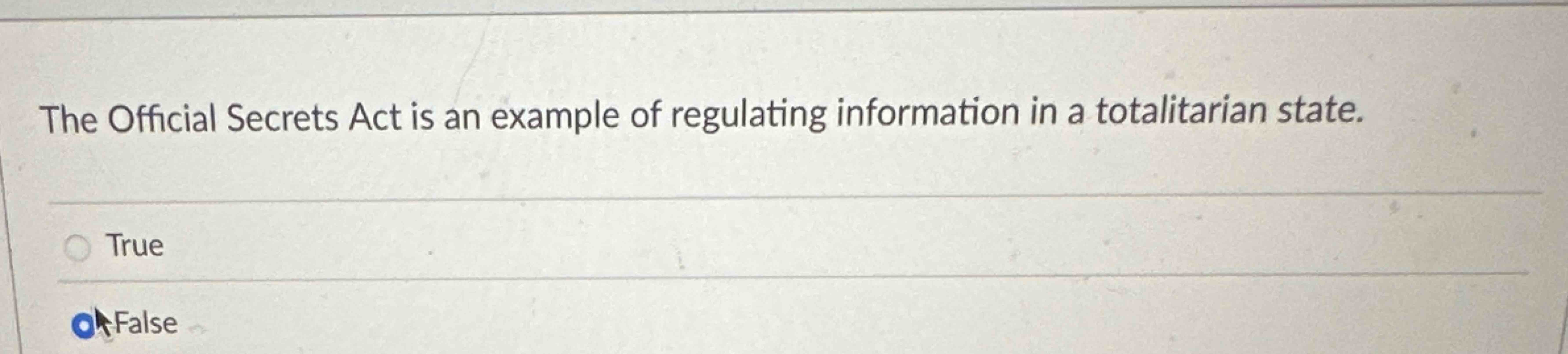 Solved The Official Secrets Act is an example of regulating | Chegg.com